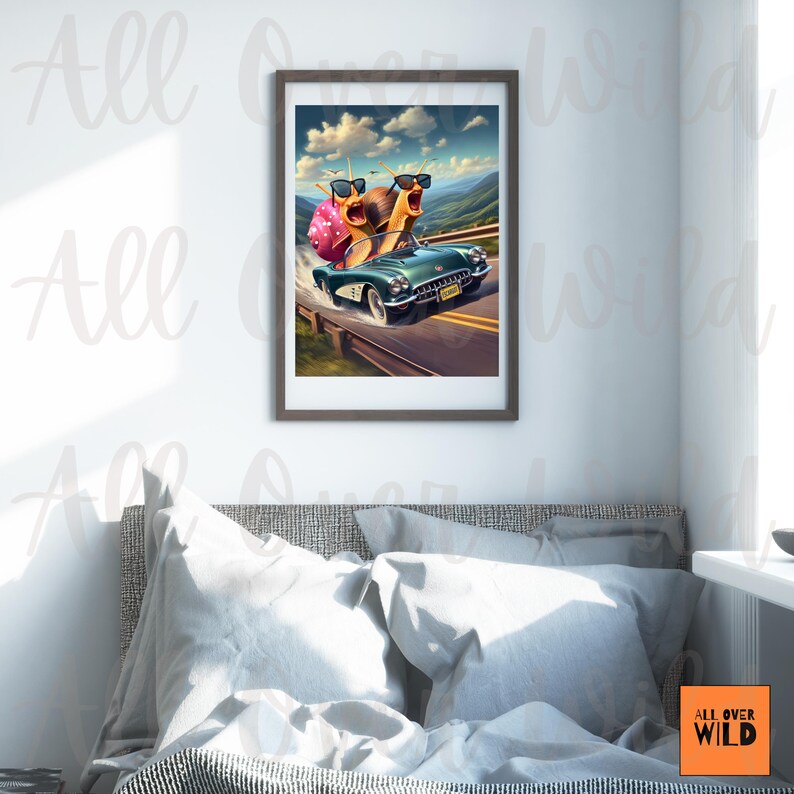 Funny Escargot Art Print, Screaming Snails in Vintage Race Car Poster ...