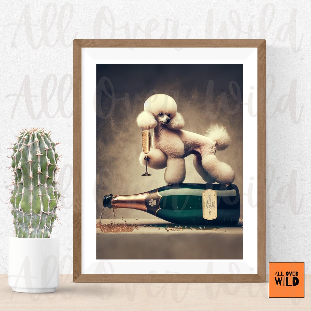 Poodle Champagne Wall Art, French Poodle Print, Glam Dog Poster, Bar ...