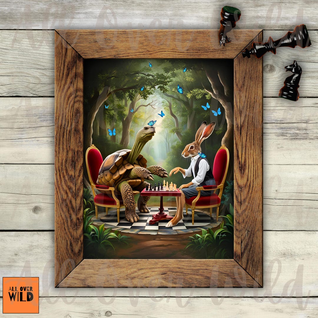 Tortoise and Hare Chess Wall Art, Storybook Forest Print, Woodland ...