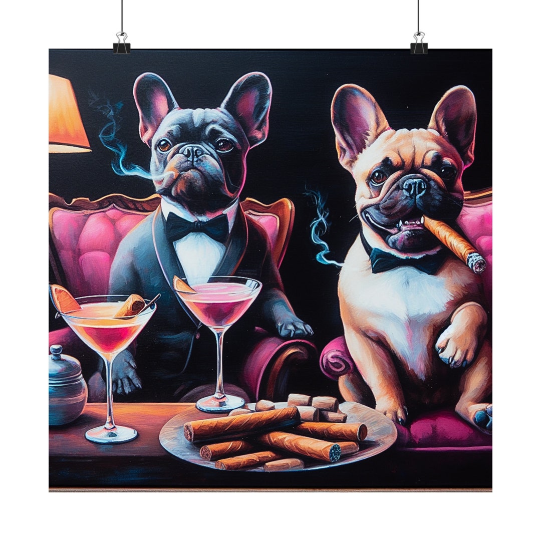 Frenchie French 75 Poster, French Bulldog Art, Dog Cocktail Picture ...