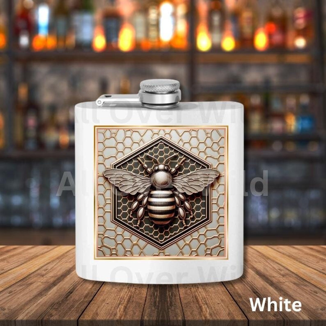 Honey Bee Whiskey Flask, Stainless Steel 6 Oz, Honeycomb Bourbon Flask ...