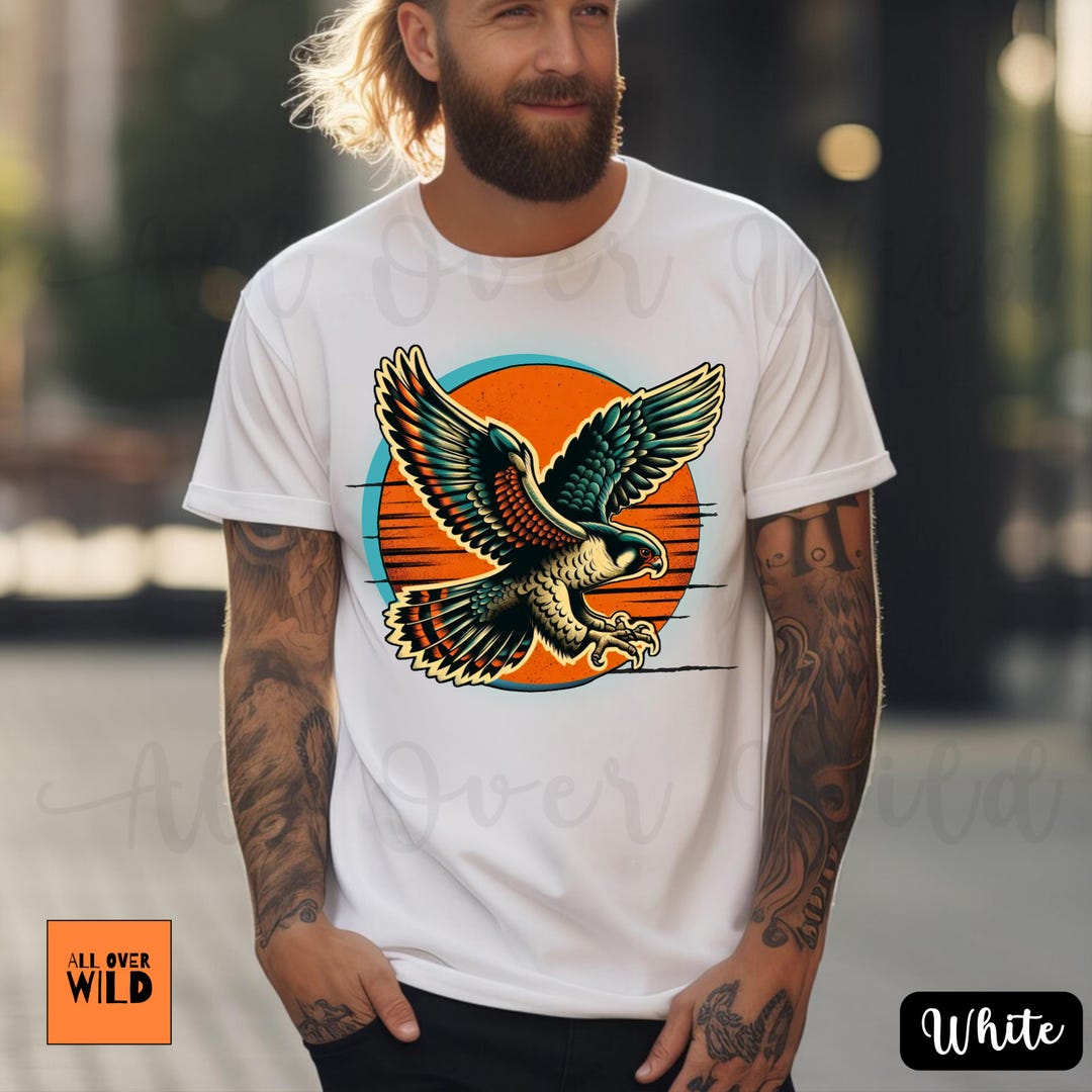 Peregrine Falcon T-shirt, Retro Predator Bird Tshirt, Diving Hawk Shirt ...