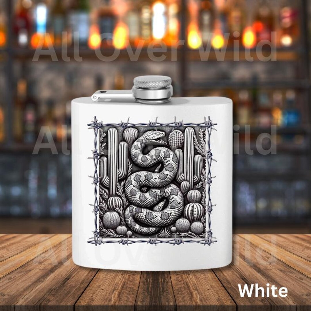 Rattlesnake Whiskey Flask, Stainless Steel 6 Oz, Desert Cactus, Snake ...