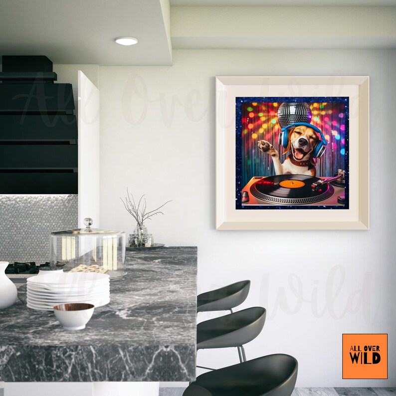 Funny Beagle Wall Art, Disco Dog Poster, DJ Music Lover Gift, Beagle ...
