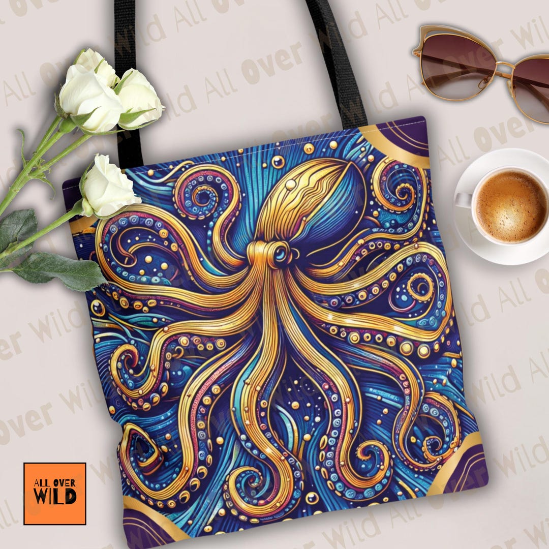 Art Deco Octopus Tote Bag | Octopus Gifts | Luxury Ocean Inspired Tote ...
