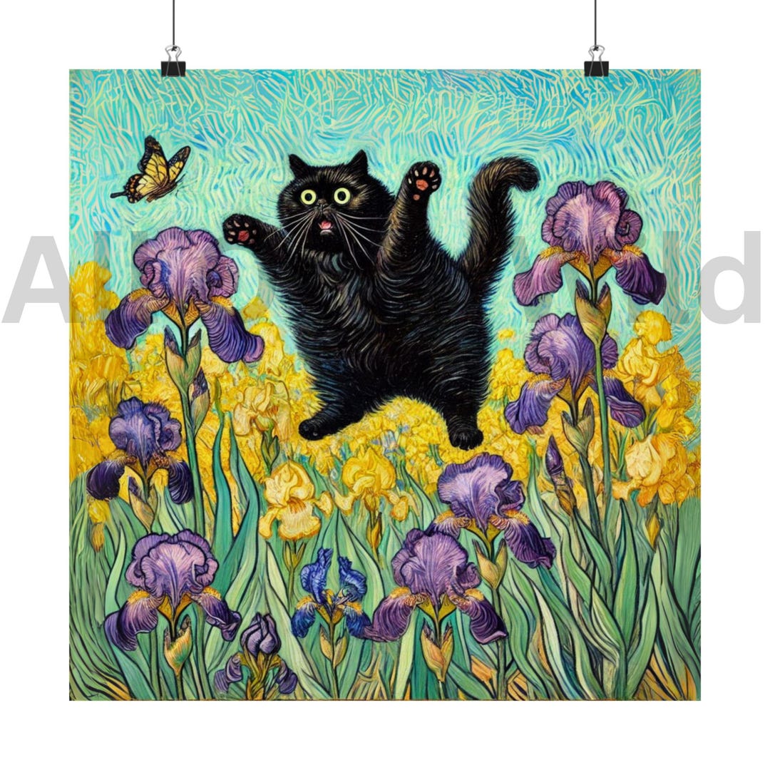 Irises Poster, Funny Animal Print, Cat Lover Gift, Van Gogh Humor Art ...