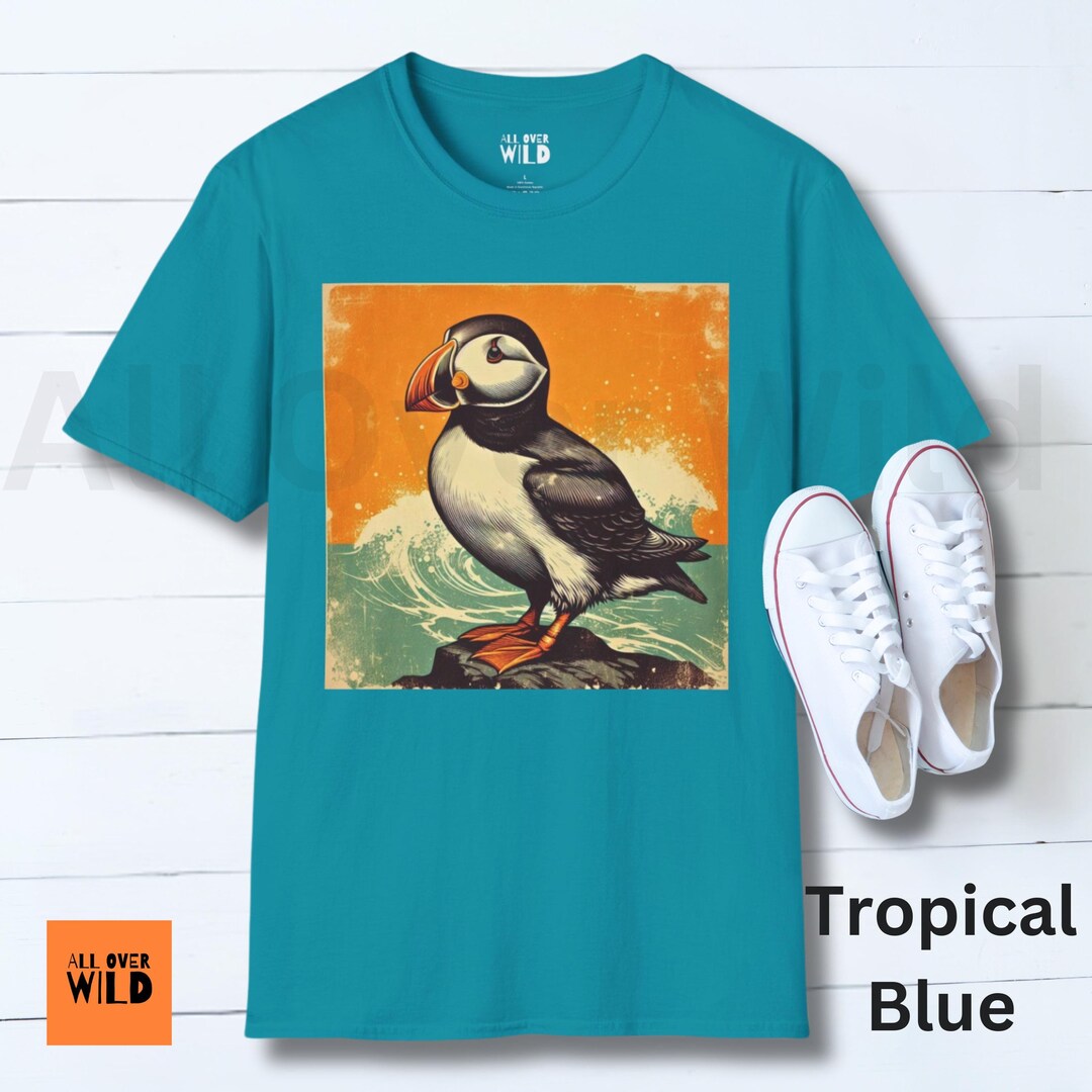 Atlantic Puffin T-shirt, Retro Seabird Graphic, Nature Lover Gift ...