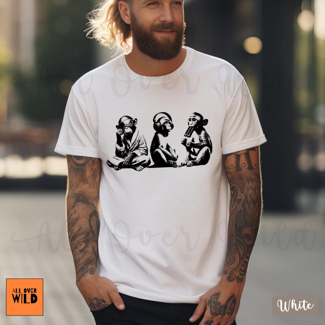 Three Wise Monkeys T-shirt | Funny Philosophical Tee | See Hear Speak ...
