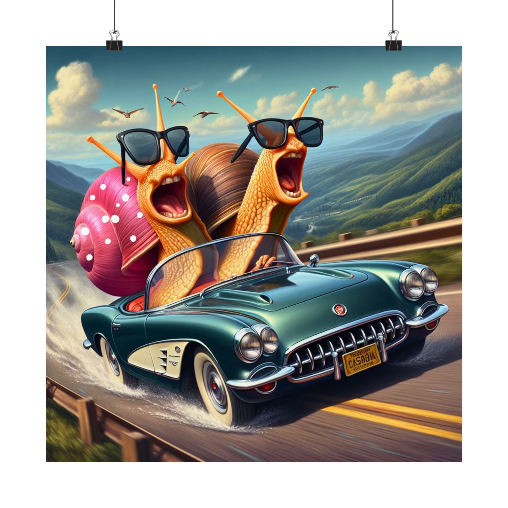 Escargot Poster, Crazy Snail Art, Speed Racer Slug, Funny Retro ...