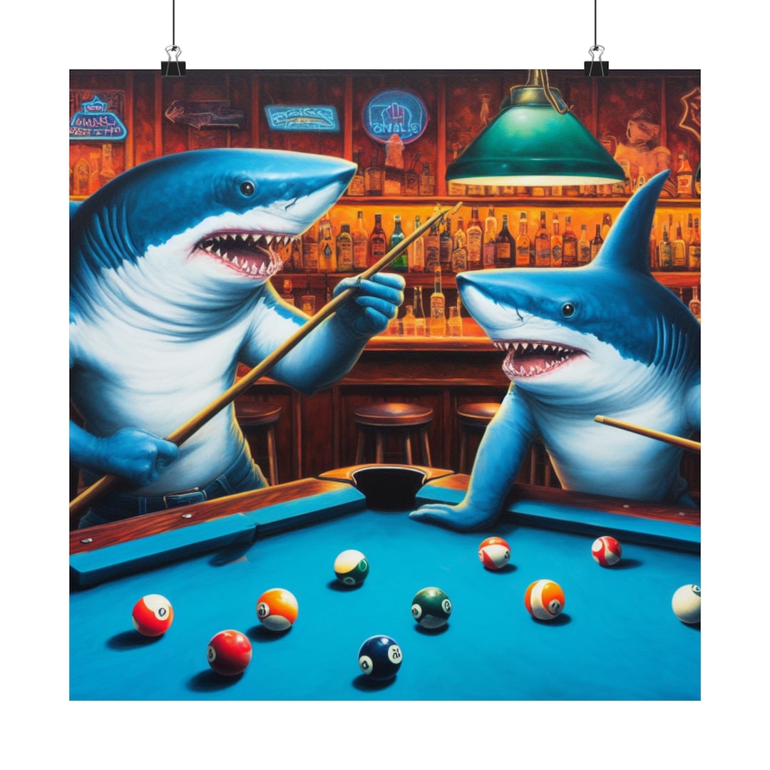 Pool Sharks Poster, Funny Billiard Art, Silly Bar Decor, Pool Snooker ...