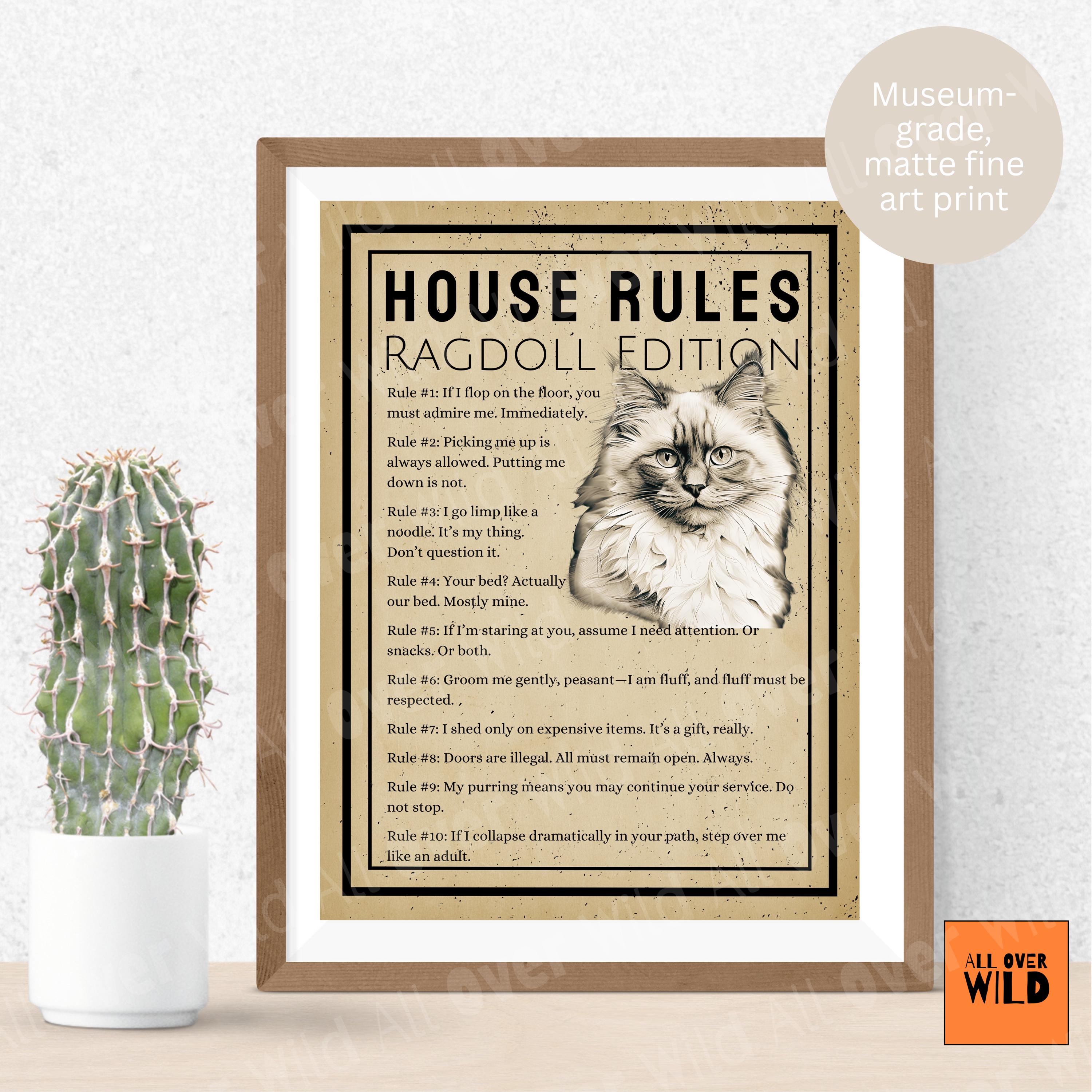 Ragdoll Cat House Rules Art Print, Vintage Cat Wall Decor, Funny ...