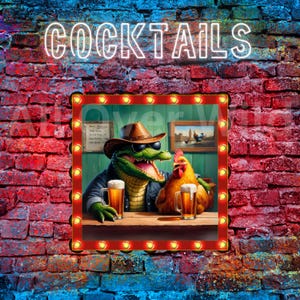 Gator Bar Poster, Alligator Chicken Picture, Funny Crocodile Art ...