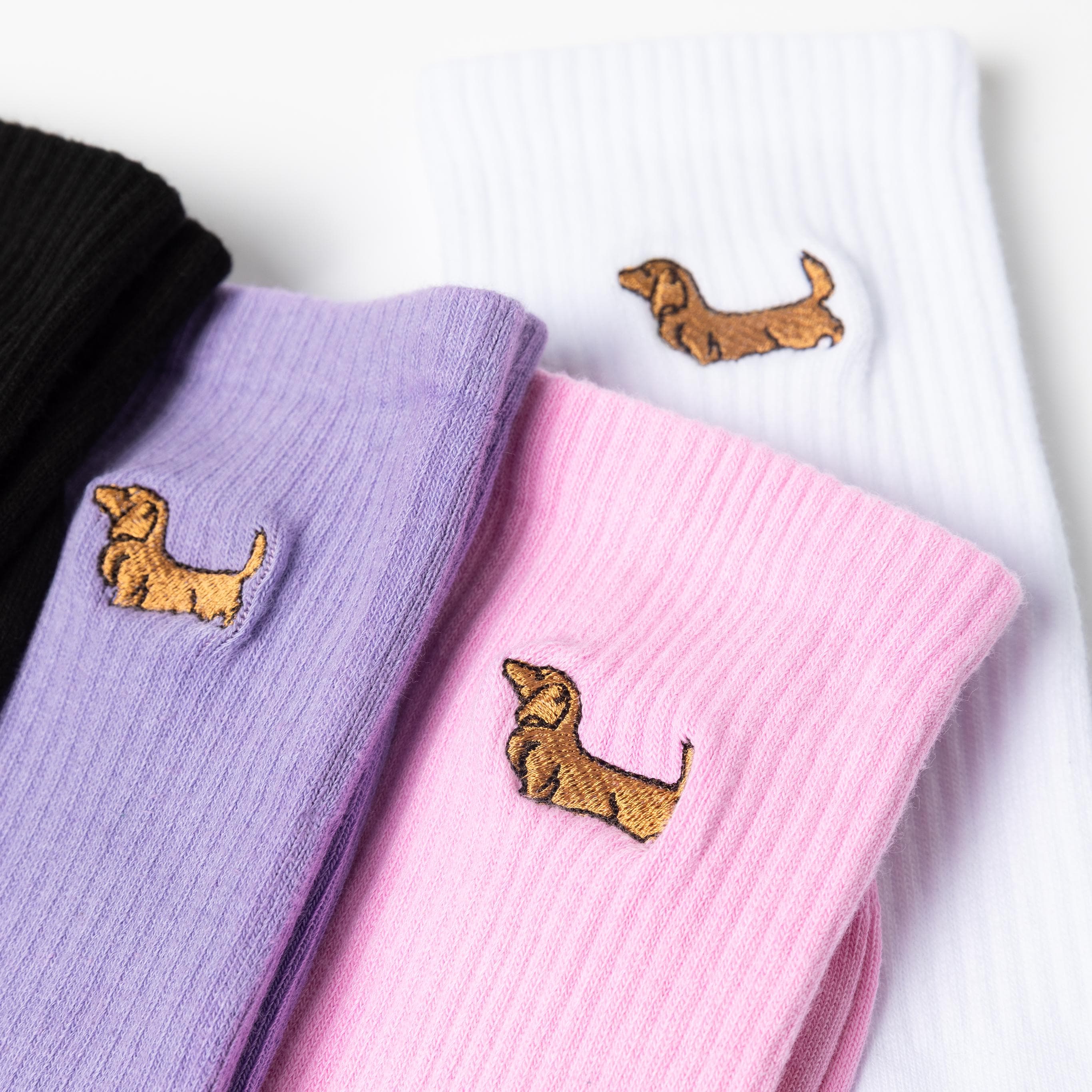 Embroidered Sausage Dog Socks - Unisex Cotton Crew Socks With Dachshund ...