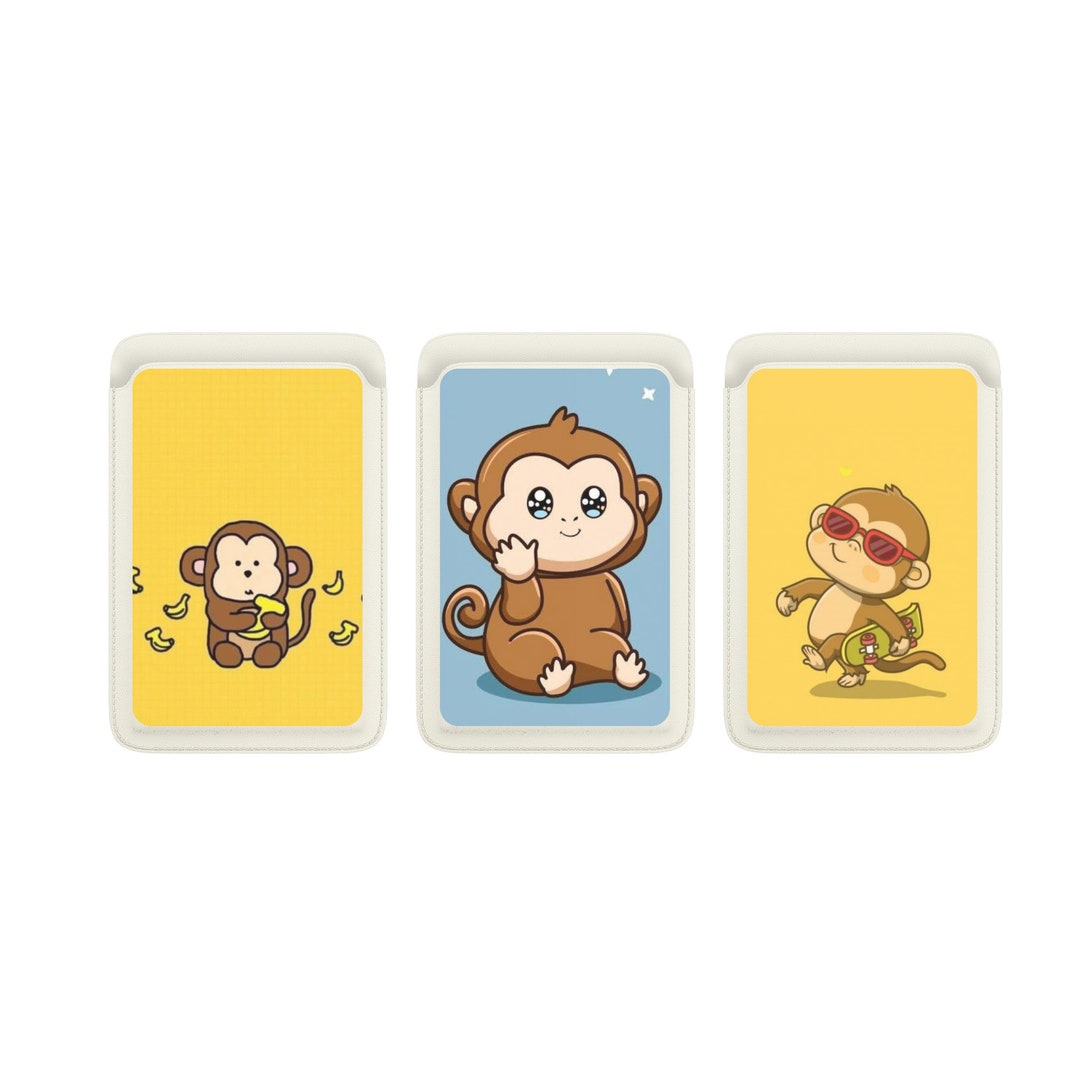 Cute Little Monkeys Magsafe Wallet, Magnetic Leather Goofy Monkeys Card ...