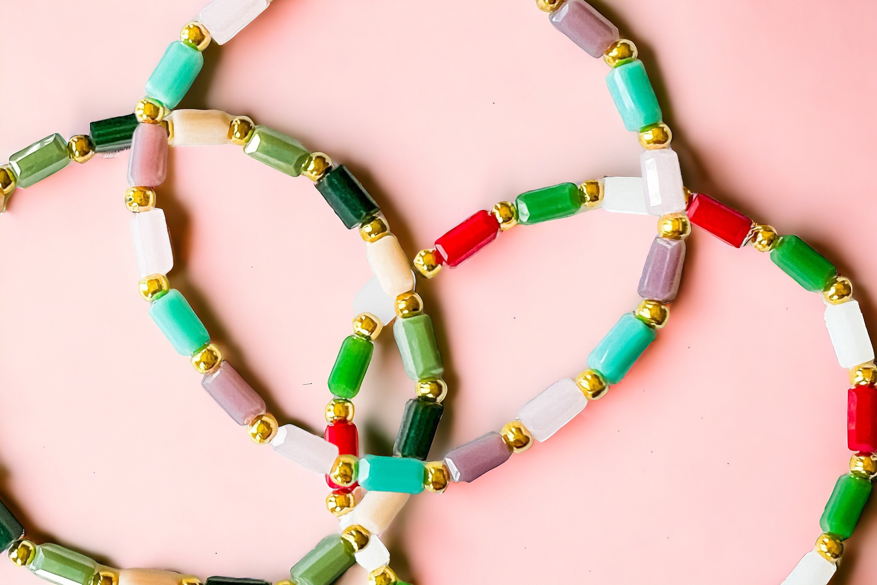 Beaded Bracelet Bundle: Set of 6 Stacking Bracelets in Glass Tube Beads ...