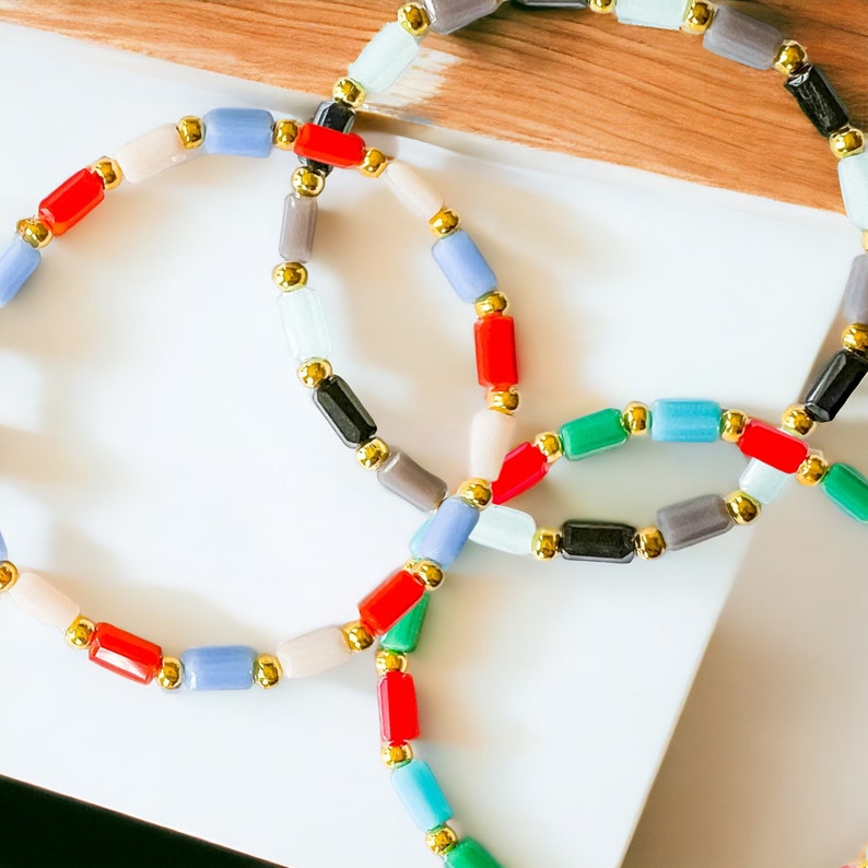 Beaded Bracelet Bundle: Set of 6 Stacking Bracelets in Glass Tube Beads Everyday Jewelry for ...