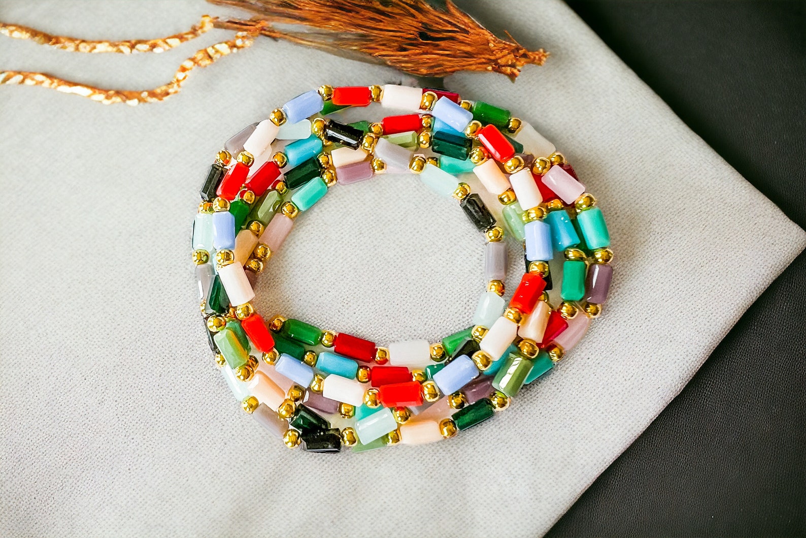 Beaded Bracelet Bundle: Set of 6 Stacking Bracelets in Glass Tube Beads ...