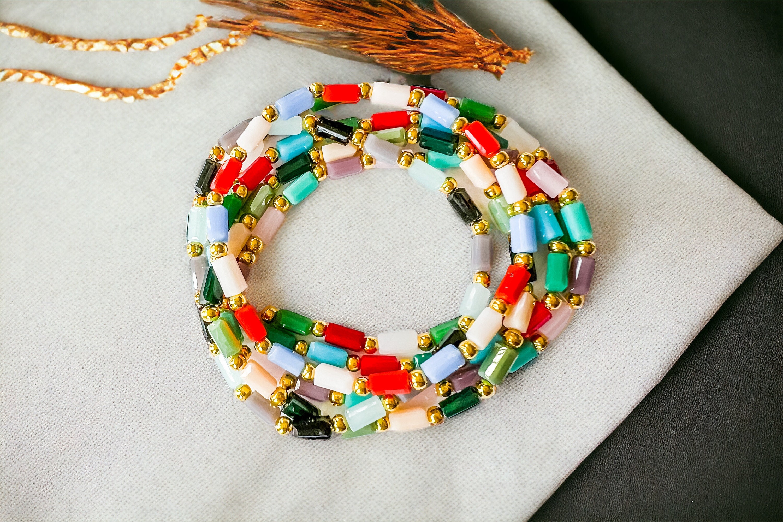 Beaded Bracelet Bundle: Set of 6 Stacking Bracelets in Glass Tube Beads ...