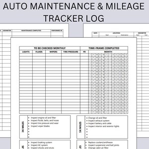 Vehicle Maintenance Log,car Maintenance Log,auto Mileage Tracker ...