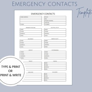 Emergency Contact List Editable Printable,emergency Information ...