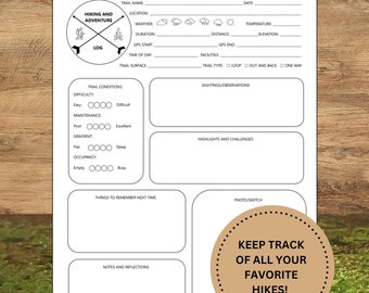 Hiking Log, Printable Camping Journal Sheet, Hiking Log Template ...