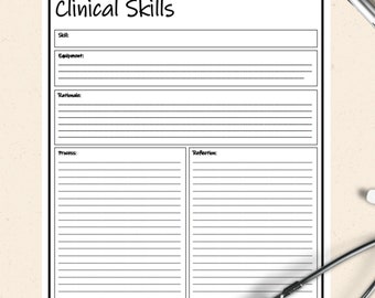 Nursing Clinical Skills Printable,nurse Student Clinical Overview,nurse ...