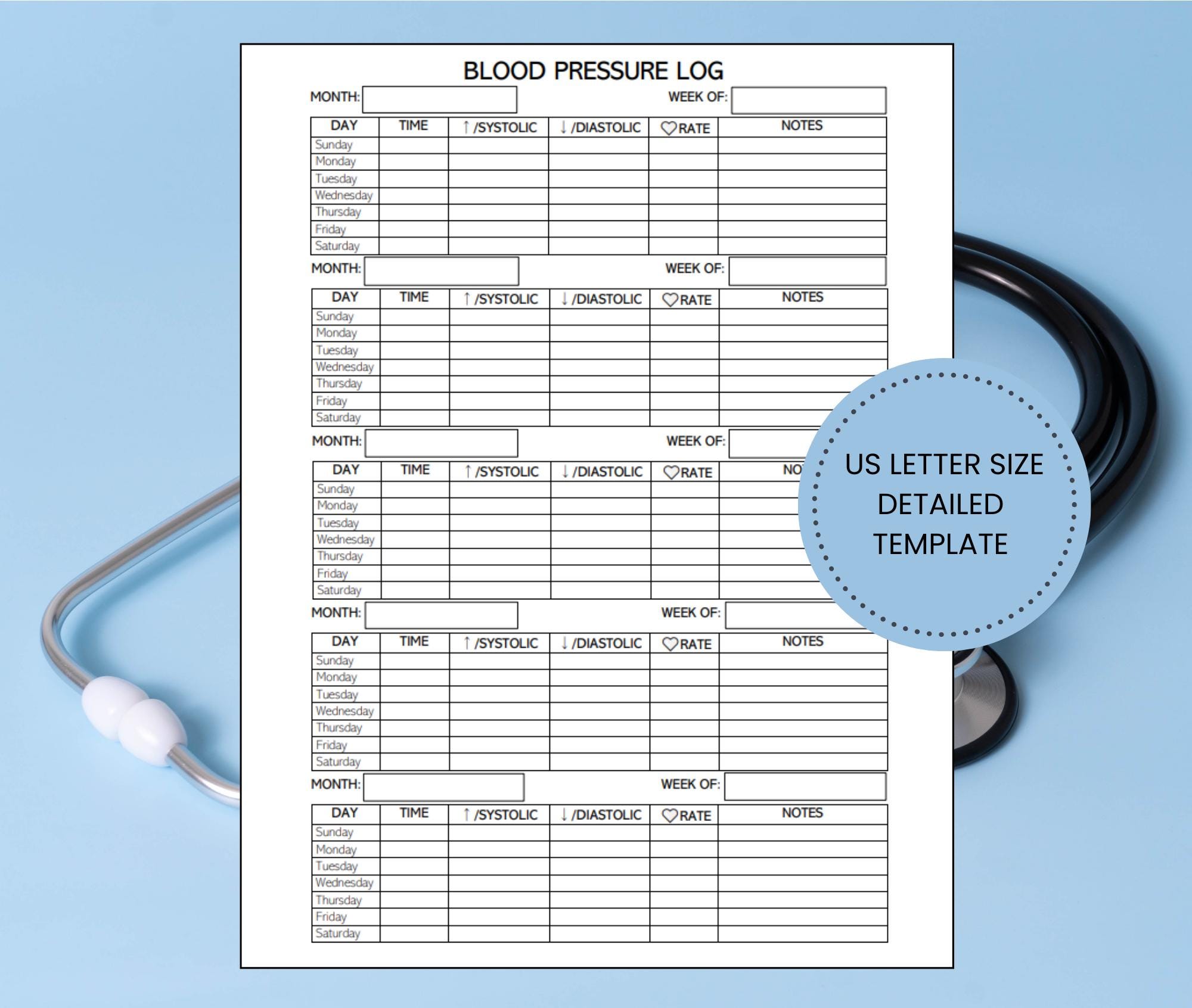 Blood Pressure Log Editable Printable,bp Tracker,daily Blood Pressure ...
