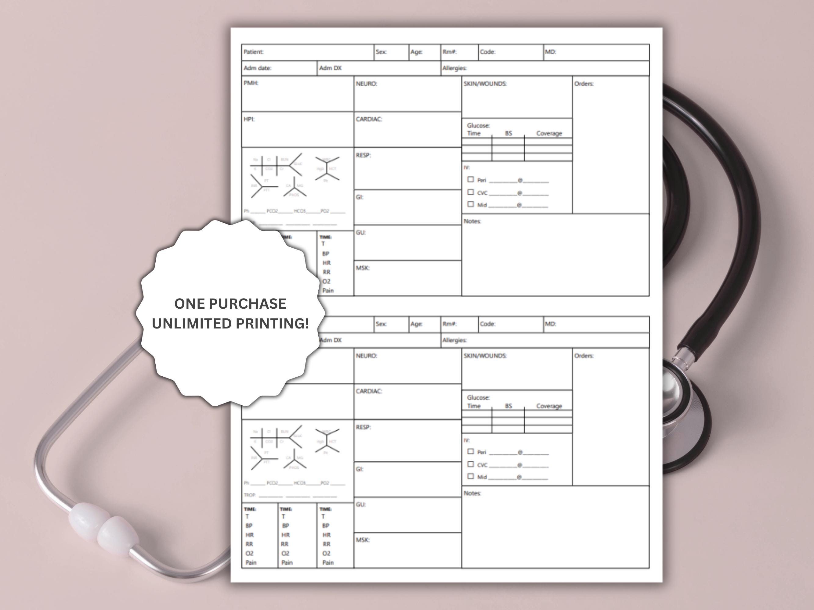 Two Patient Nurse Report Sheet Template,med Surg Nurse Brain Sheet,head ...
