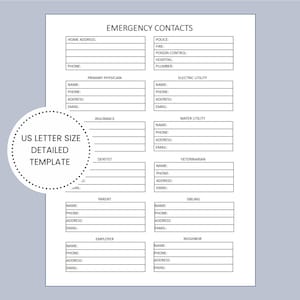 Emergency Contact List Editable Printable,emergency Information ...