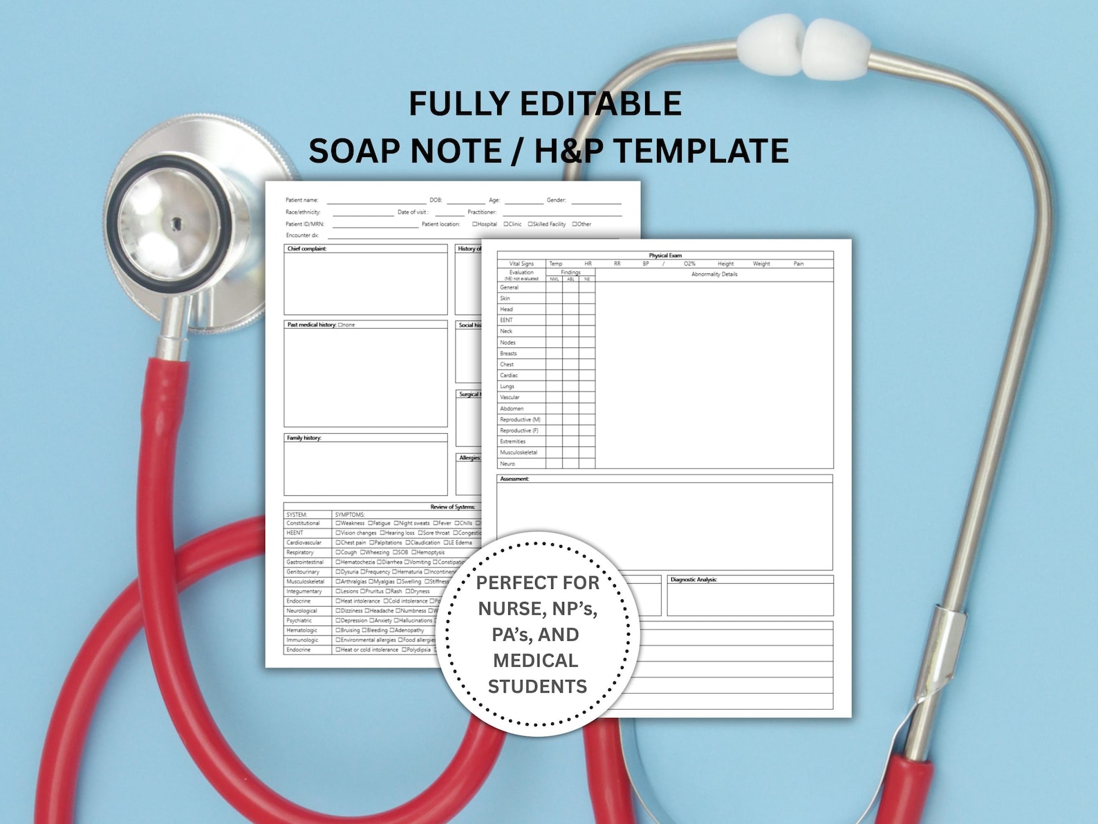 H&P SOAP Note Template, Medical Student Clinical Rotation, Head to Toe ...