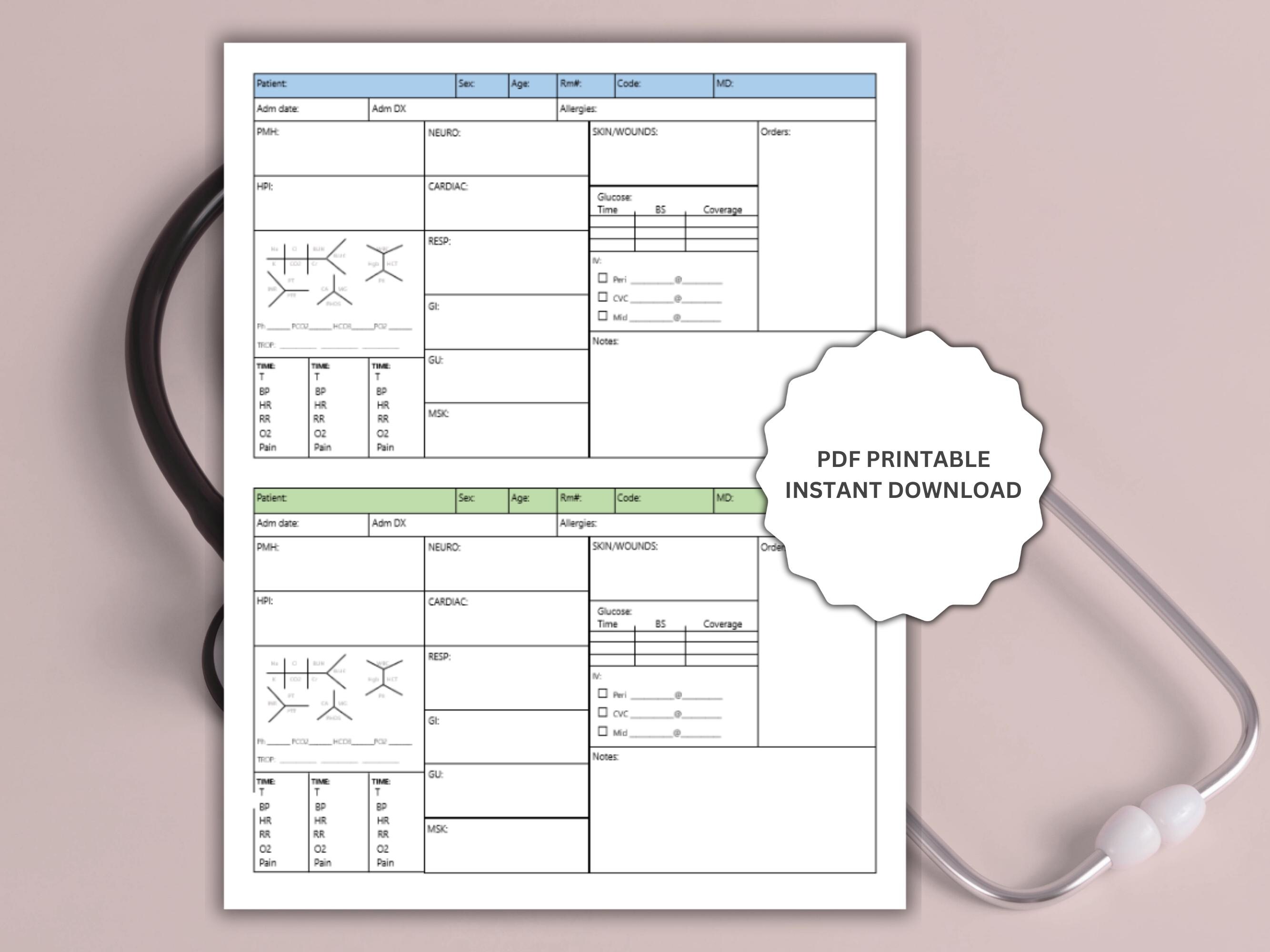 Two Patient Nurse Report Sheet Template,med Surg Nurse Brain Sheet,head ...