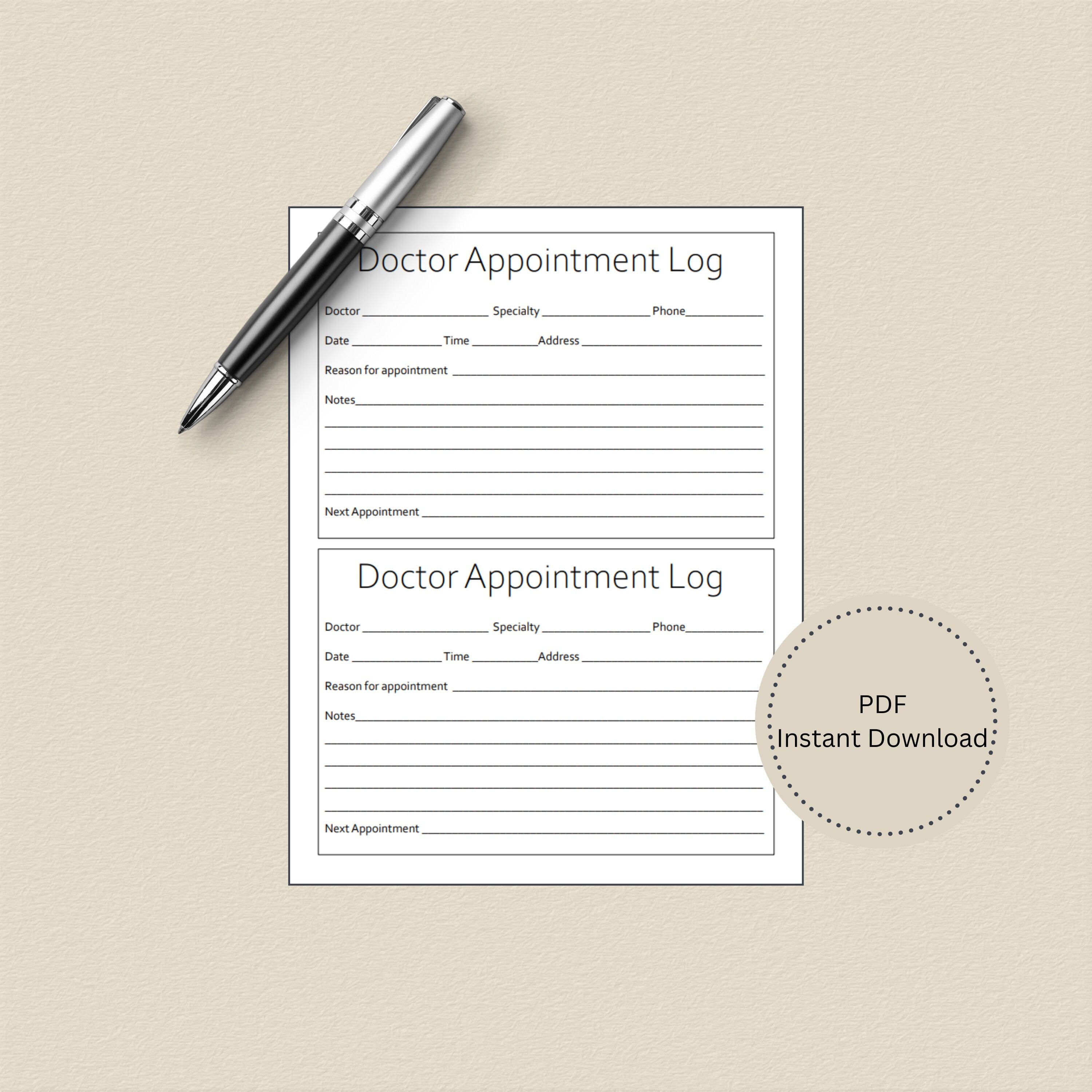 Doctor Visit Tracker,doctor Appointment Log,medical Visit Log,medical ...