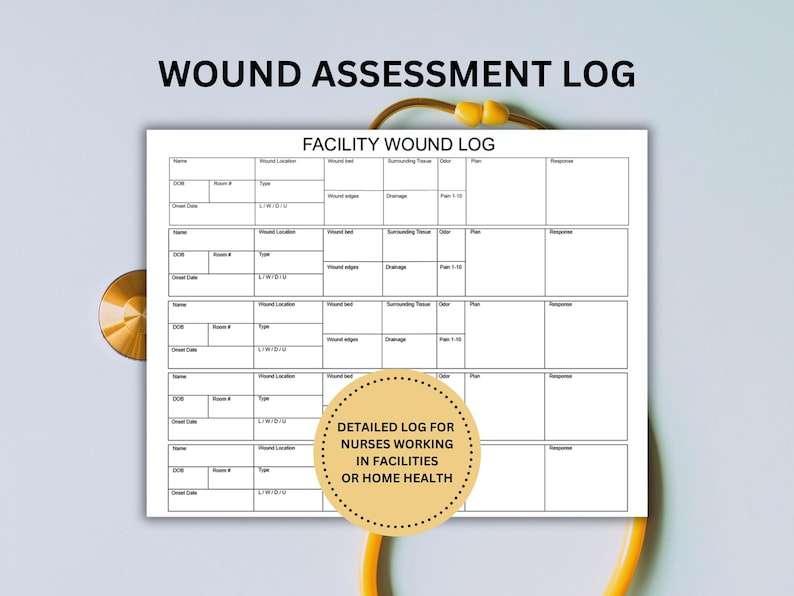Wound Assessment Chart, Pressure Injury Tracker, Wound Management Plan ...
