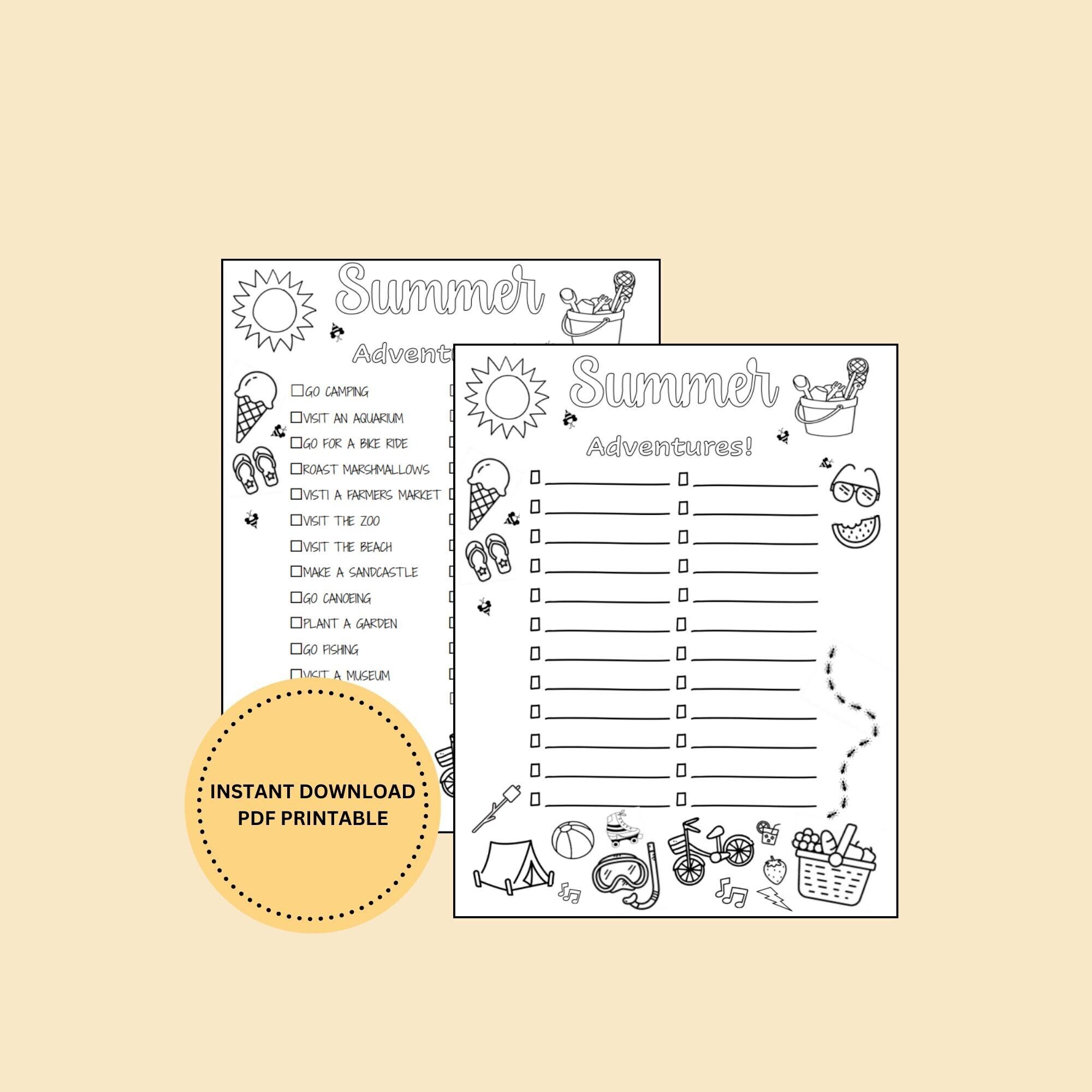 Summer Bucket List Printable, Family Activities, Summer Checklist ...