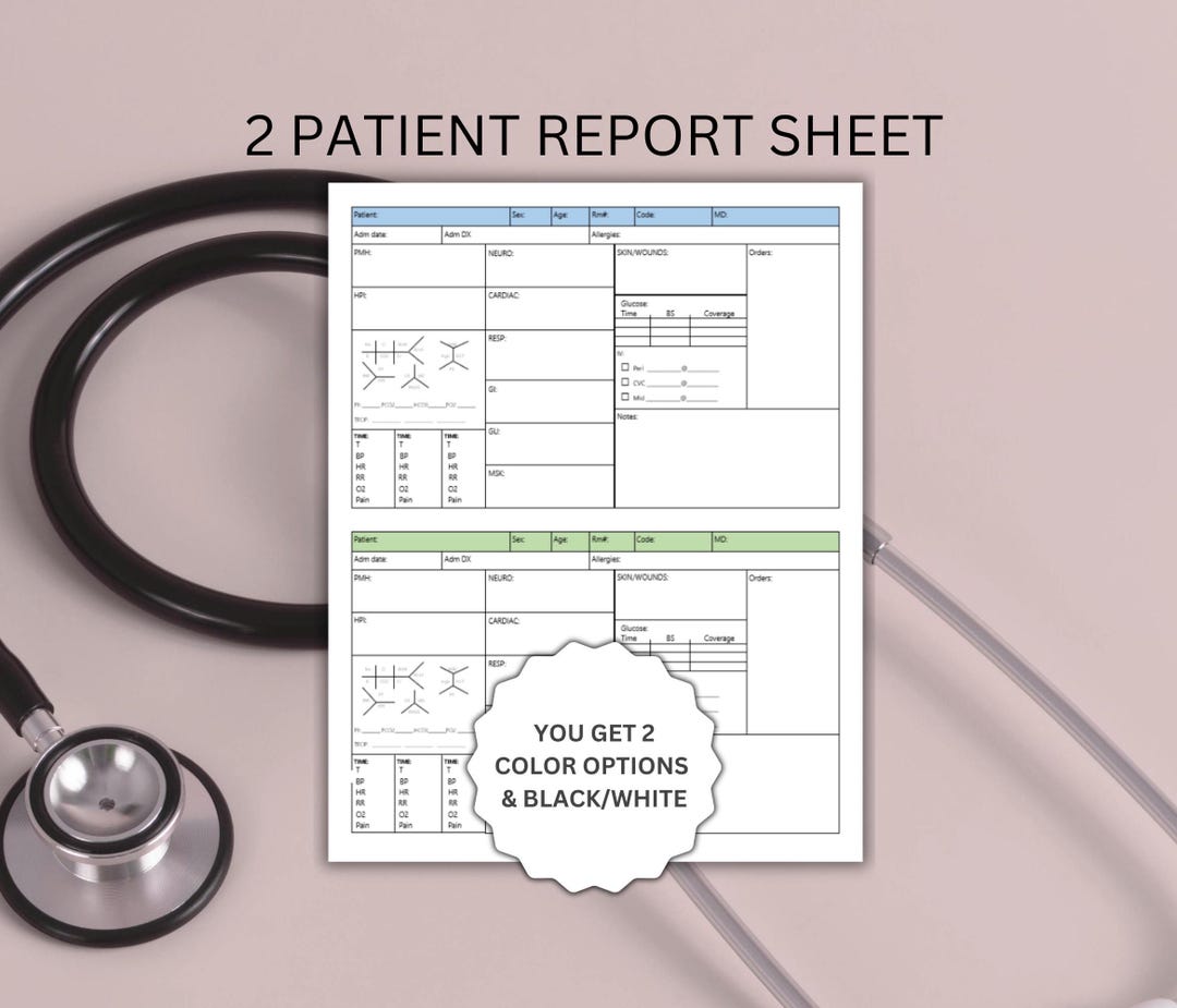 Two Patient Nurse Report Sheet Template,med Surg Nurse Brain Sheet,head ...