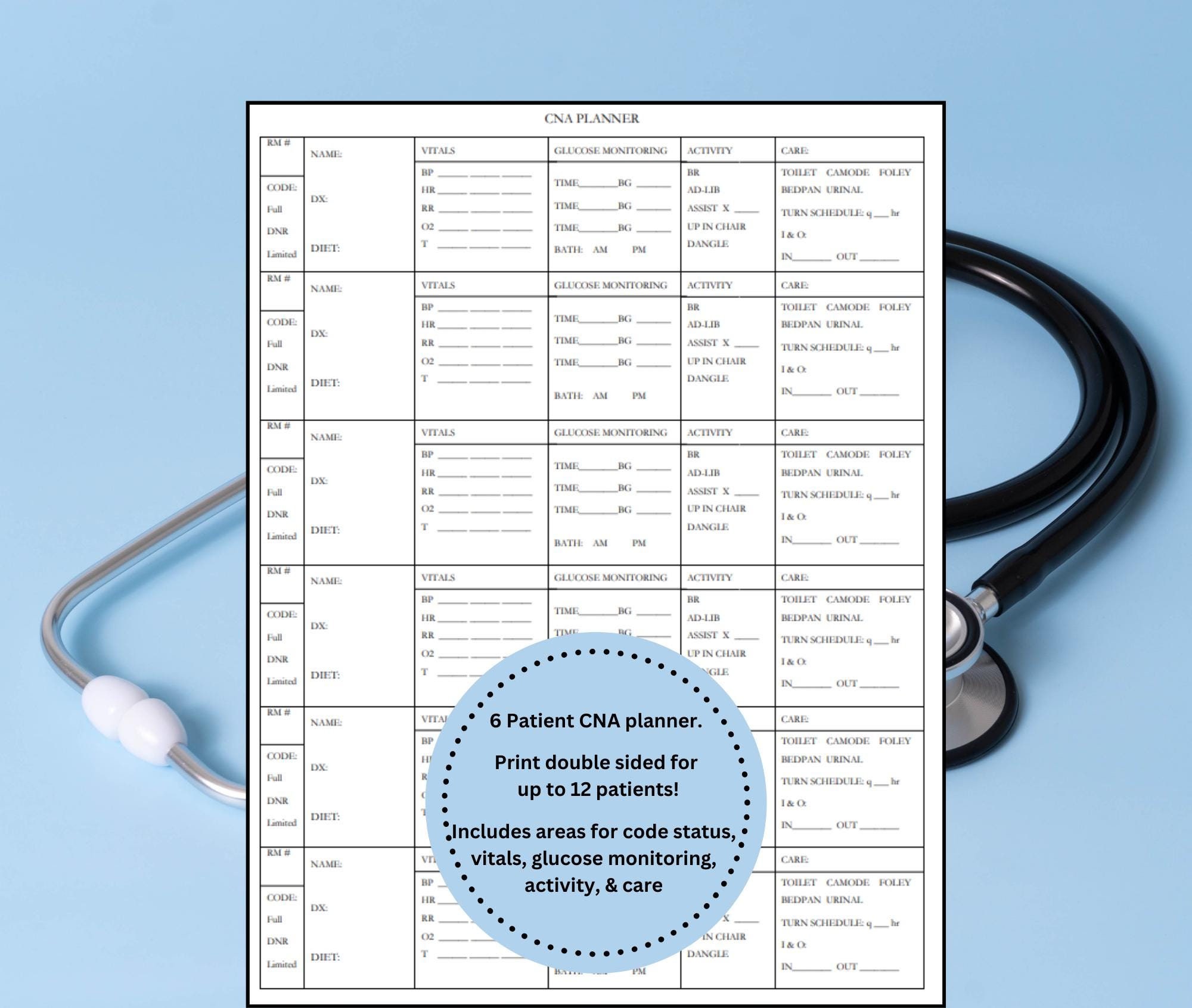 Nursing Assistant Report Sheet,cna Report Sheet,report Shift Planner ...