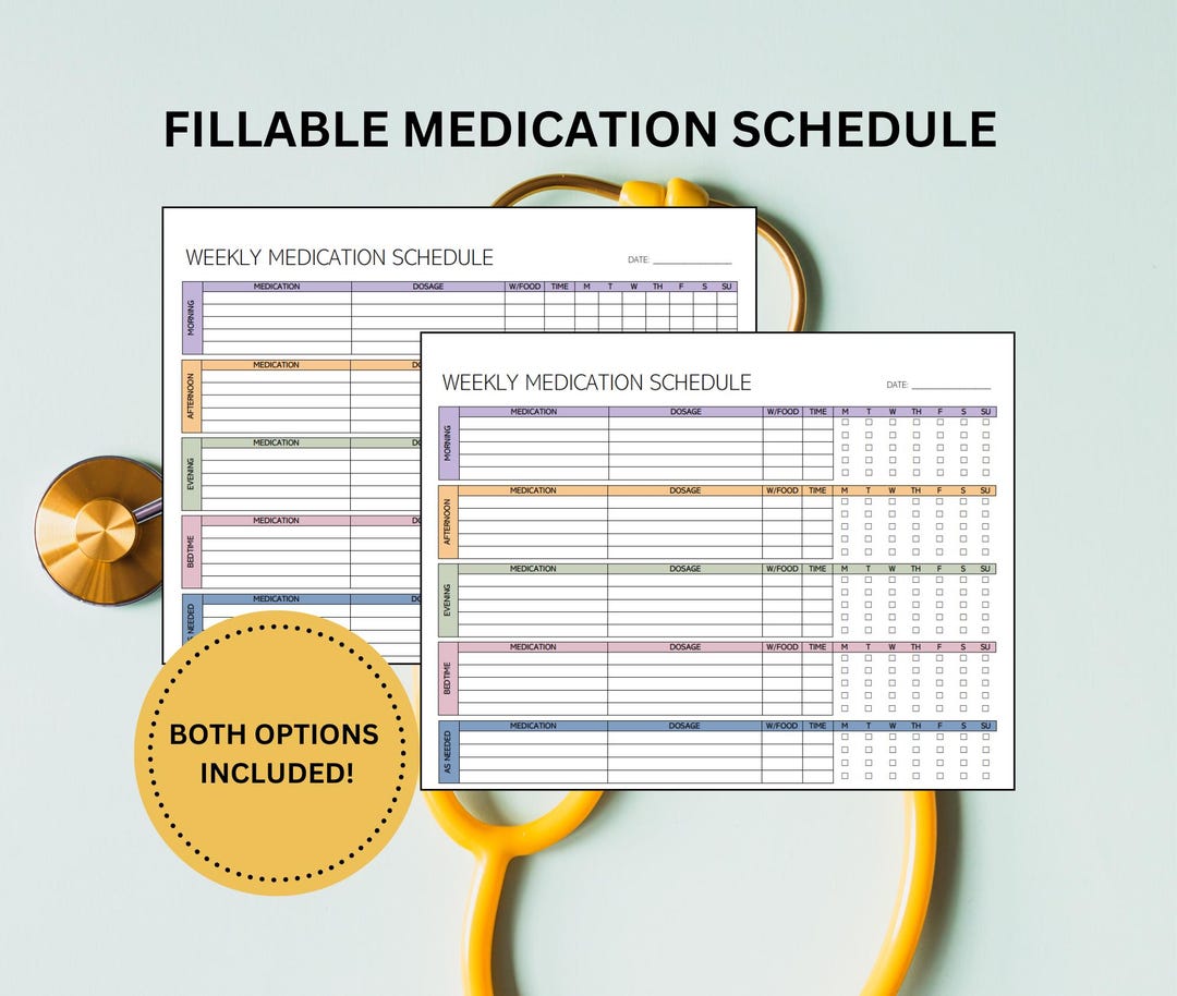 Medication Schedule,editable Medication Log,weekly Pill Tracker ...