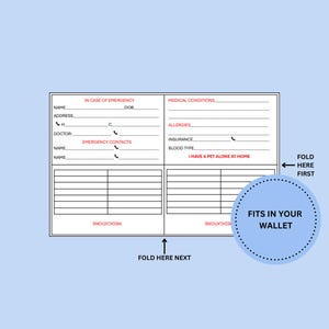 In Case of Emergency ID Card, Medical Alert Card With Medications ...