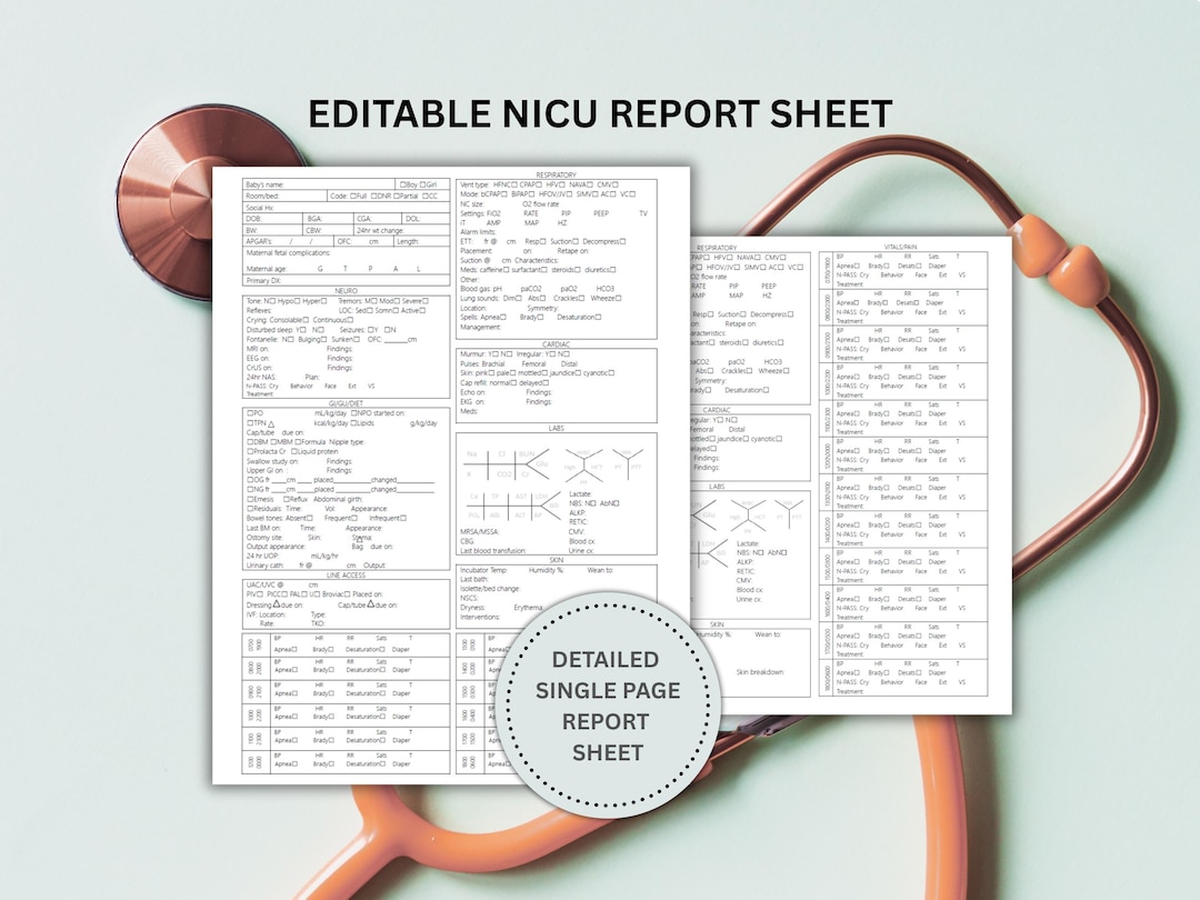 NICU Report Sheet, Nurse Brain Sheet, Neonatal Nursing, Nursing Student ...