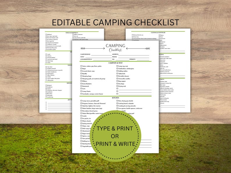 Editable Camping Checklist, Camping Planner, Family Trip Checklist, RV ...