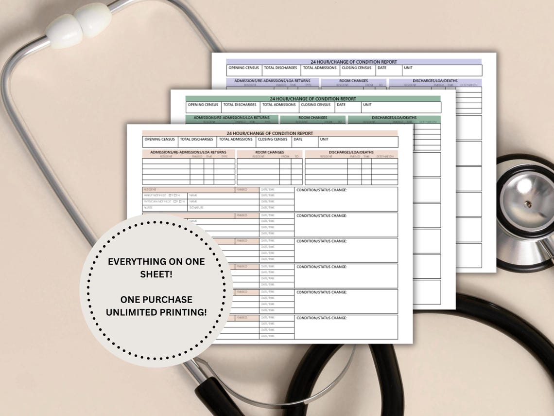 24 Hour Change in Condition Report, Charge Nurse Report, Nurse ...