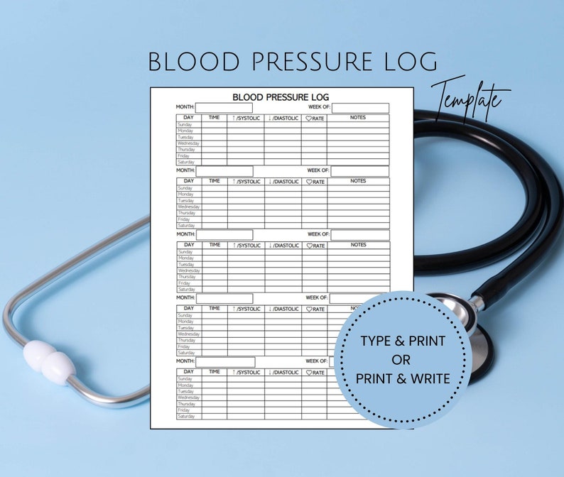 Blood Pressure Log Editable Printable,bp Tracker,daily Blood Pressure ...