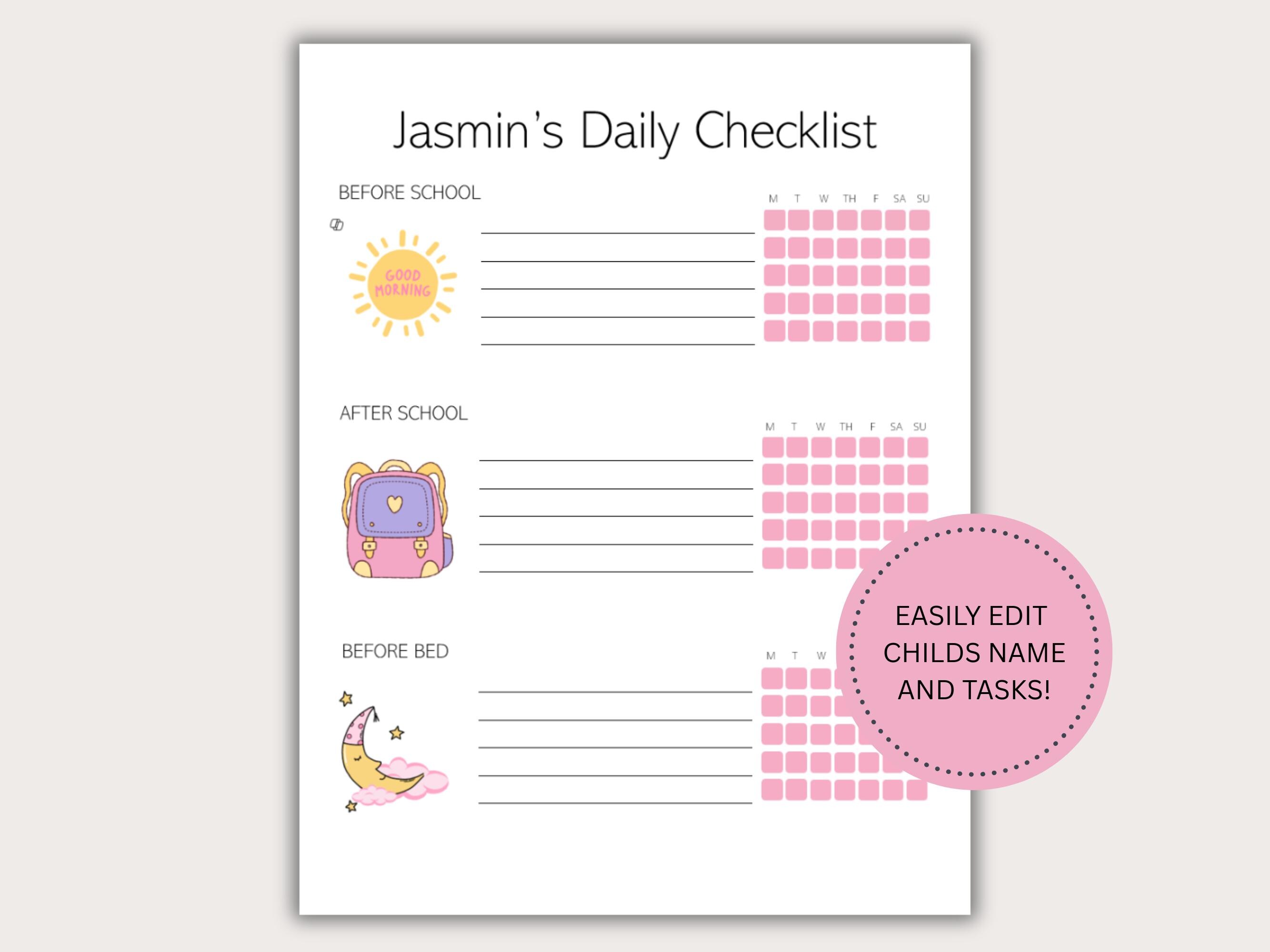Kids Editable Chore Chart, Pre-school Chore Chart, Daily Kids ...