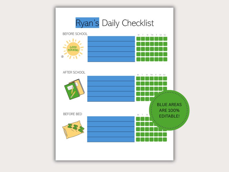 Editable Chore Chart, Kids Chore Chart, Daily Kids Responsibility Chart, Printable Kids Schedule ...