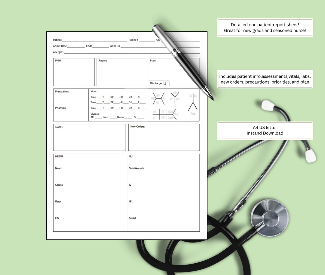 Patient Report,shift Organize,brain Sheet,handoff,icu,med Surg,new ...