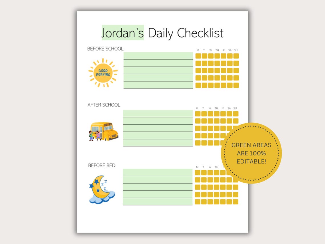 Kids Editable Chore Chart, Preschool Chore Chart, Kids Responsibility ...