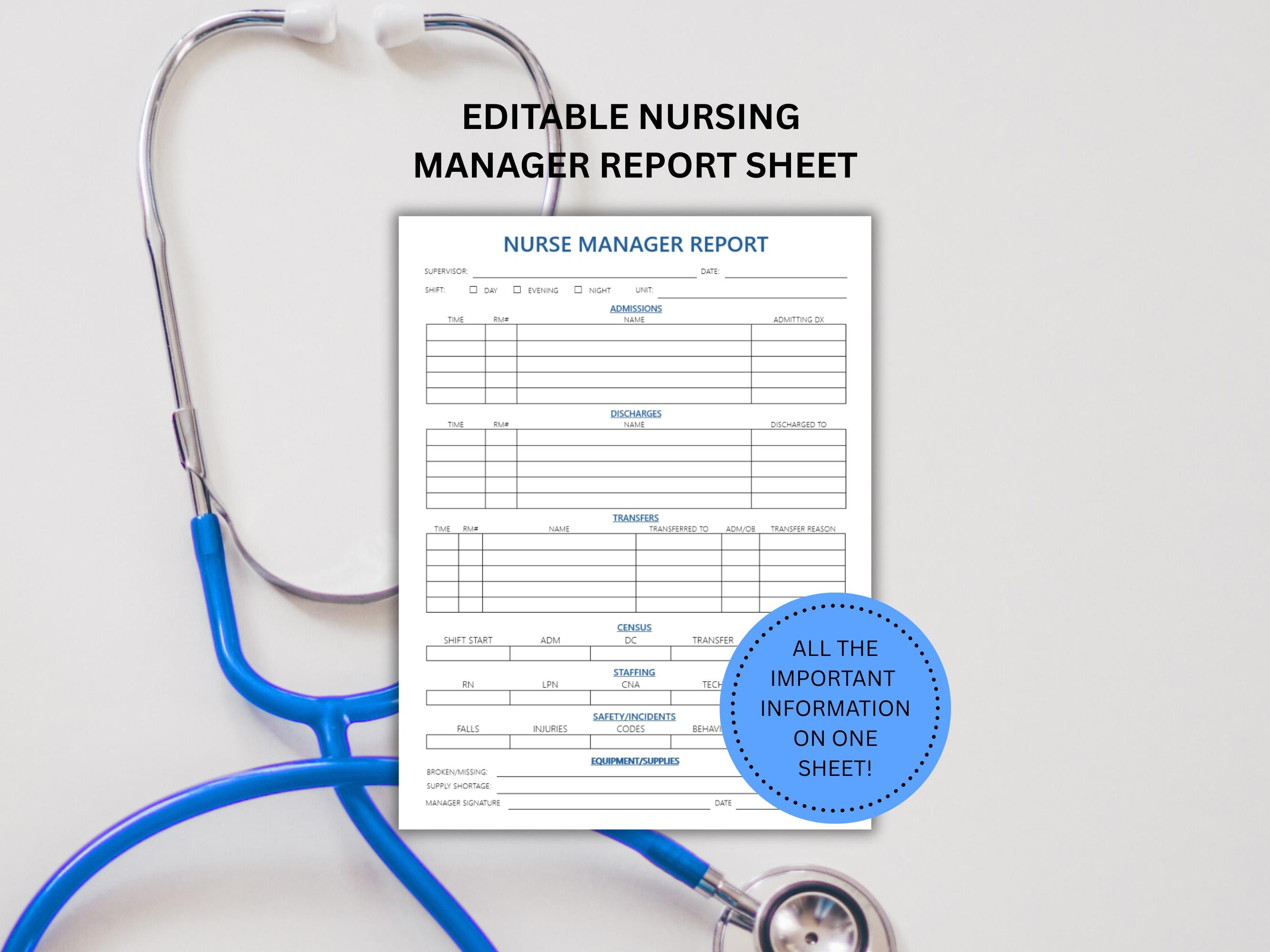 Nurse Supervisor Report Sheet, Skilled Nursing Facility Manager ...