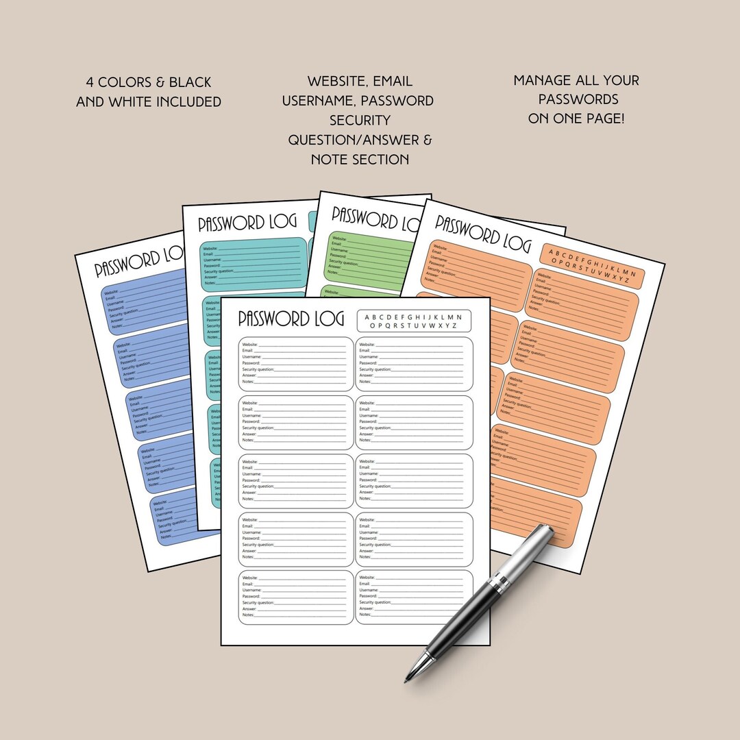 Password Log Printable, Password Tracker, Password Organizer, Password ...