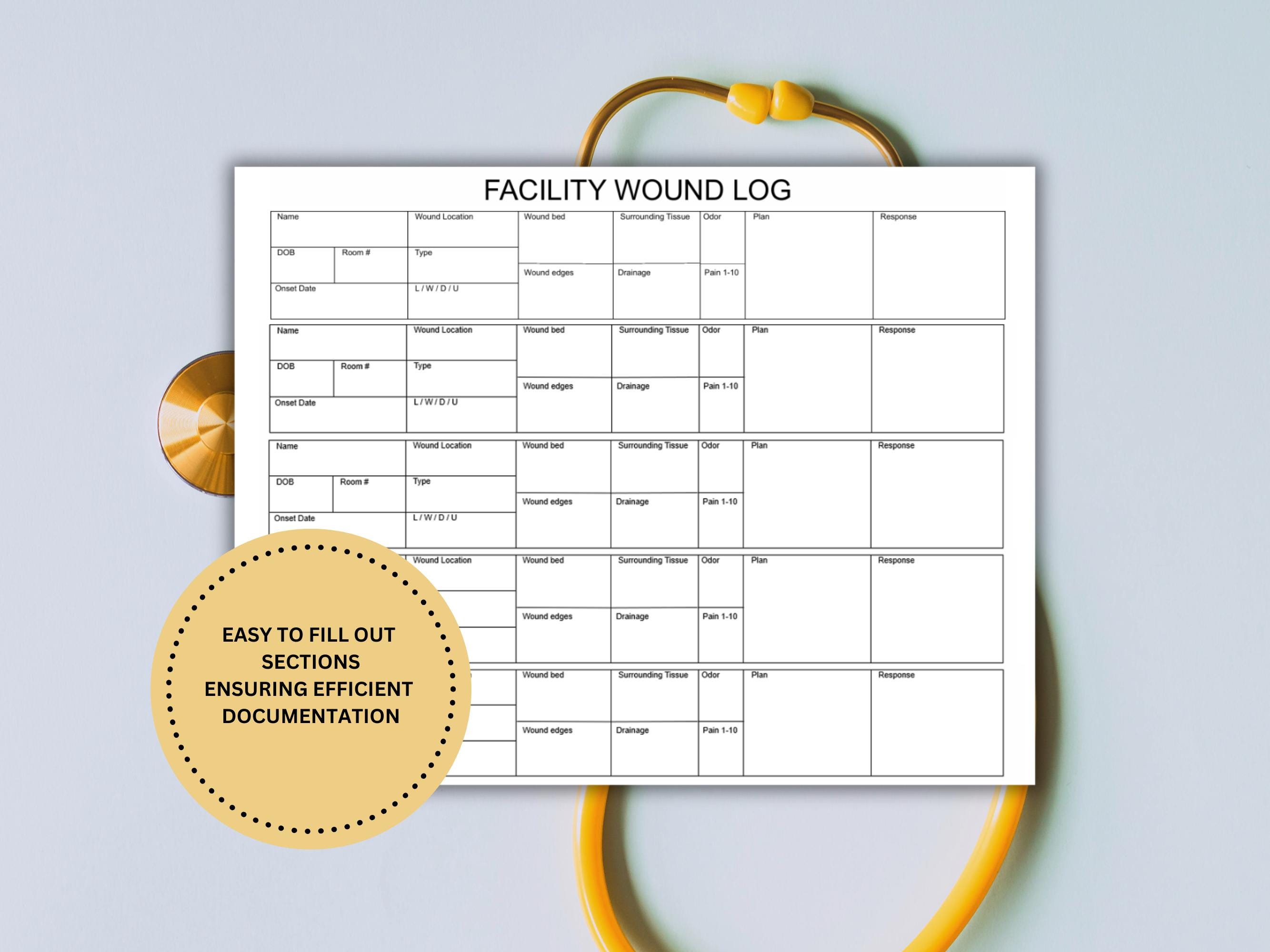 Wound Assessment Chart, Pressure Injury Tracker, Wound Management Plan ...