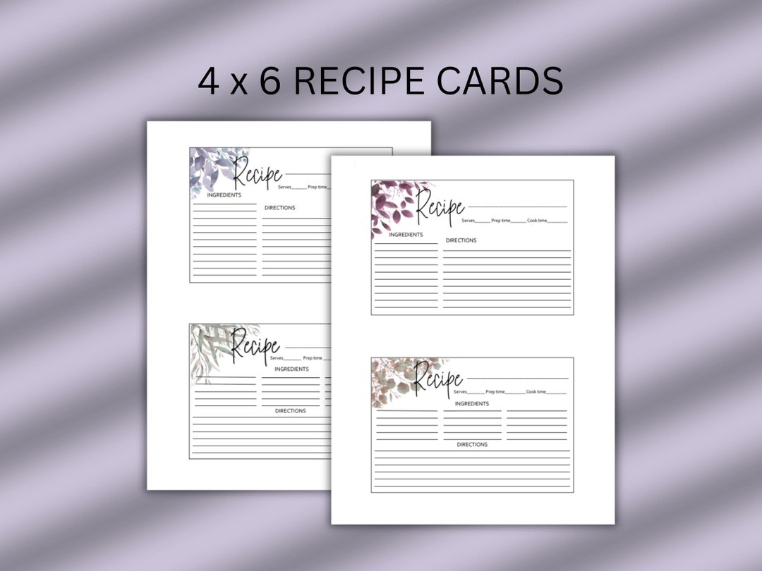 Recipe Card Template, 4 X 6 Recipe Cards, Recipe Card Download ...